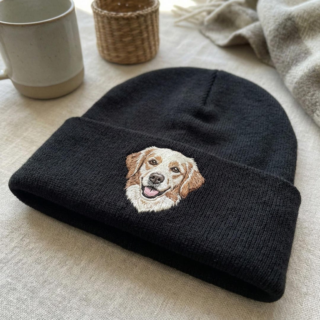 Personalized Pet Portrait Beanie Embroidered, Custom Pet Face Cotton ...
