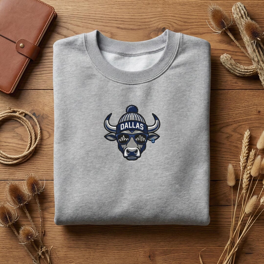Dallas Football Bull Embroidered Sweatshirt, Texas City Skyline Hoodie ...