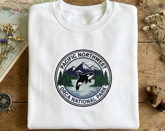 Two Orcas Embroidered Sweatshirt, Killer Whale Marine Lover Jumper ...