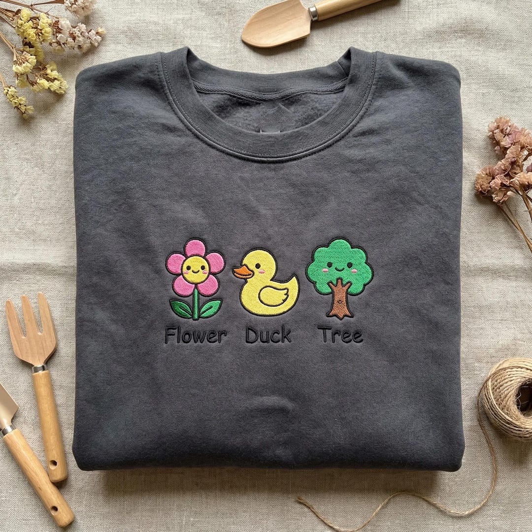 Flower Duck Tree Embroidered Sweatshirt, Subtle FDT Political Satire ...