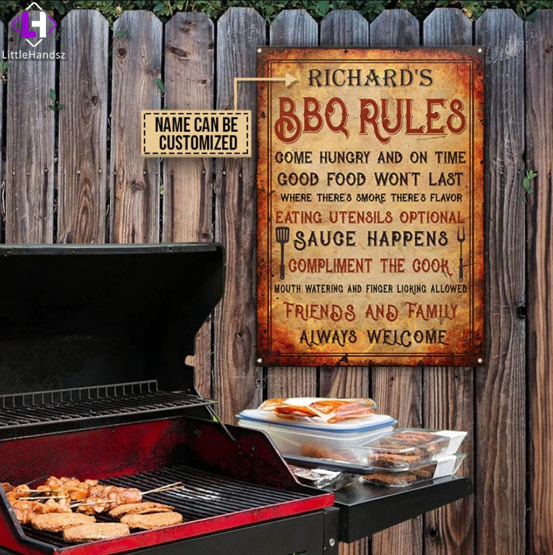 Personalized Grilling BBQ Rules Vintage Metal Sign, Grill Father Metal ...