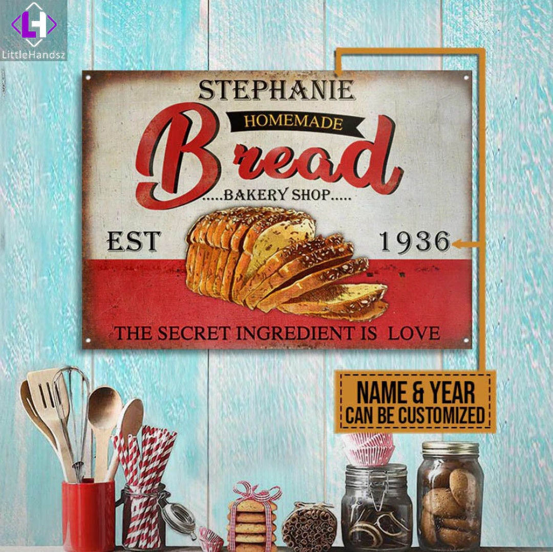 Personalized Baking Homemade Bread, Bread Maker Sign, Bread Bakery Wall ...