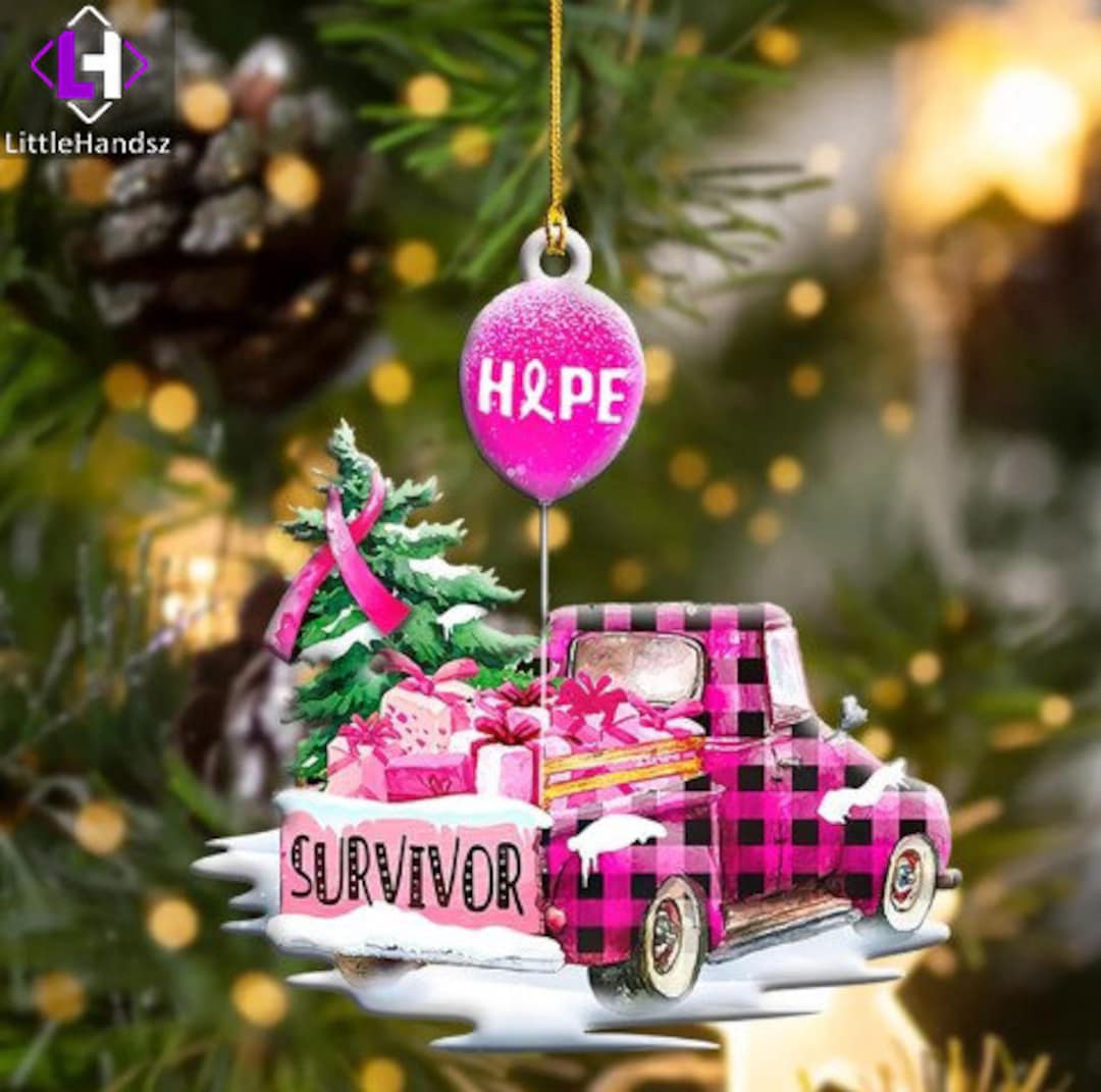 Breast Cancer Survivor Car 2023 Christmas Tree Ornament, Pink Ribbon ...