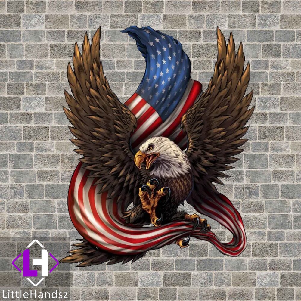 Eagle With US Flag Metal Sign, Metal Sign American Eagle Welcome Sign ...