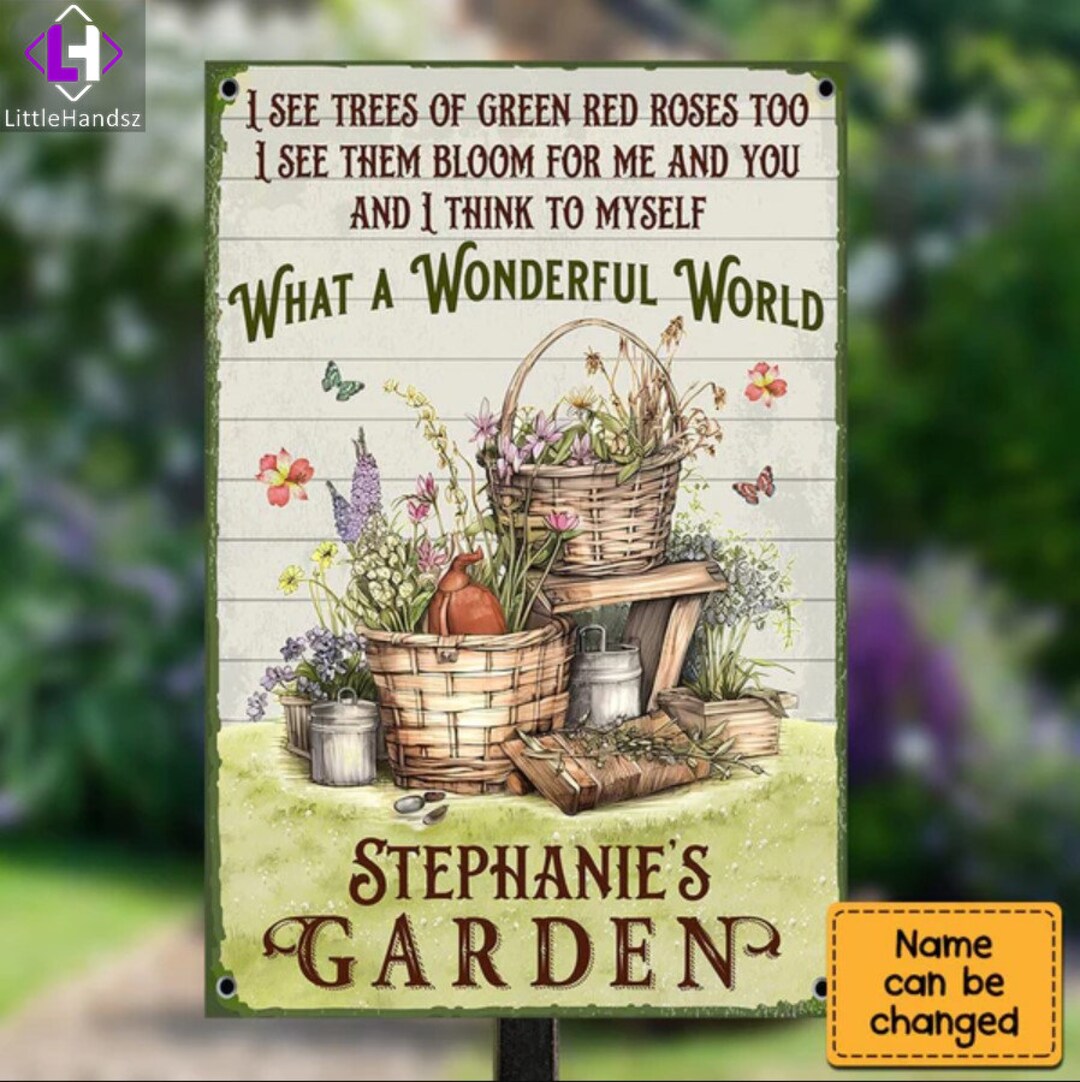 Grandma Garden What A Wonderful World Metal Sign, Personalized Family ...