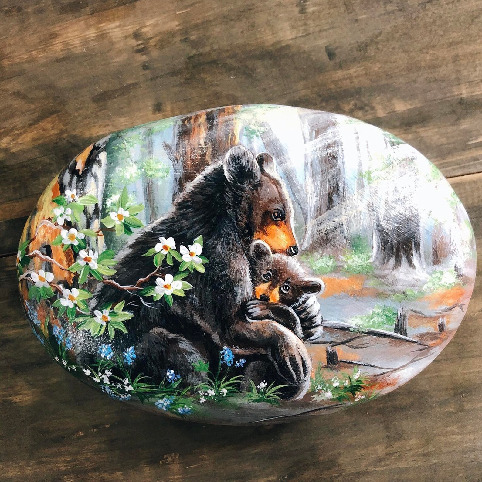Black Bears on a Rock,gift for Mom Painted Rocks,bears Art, Gift for ...