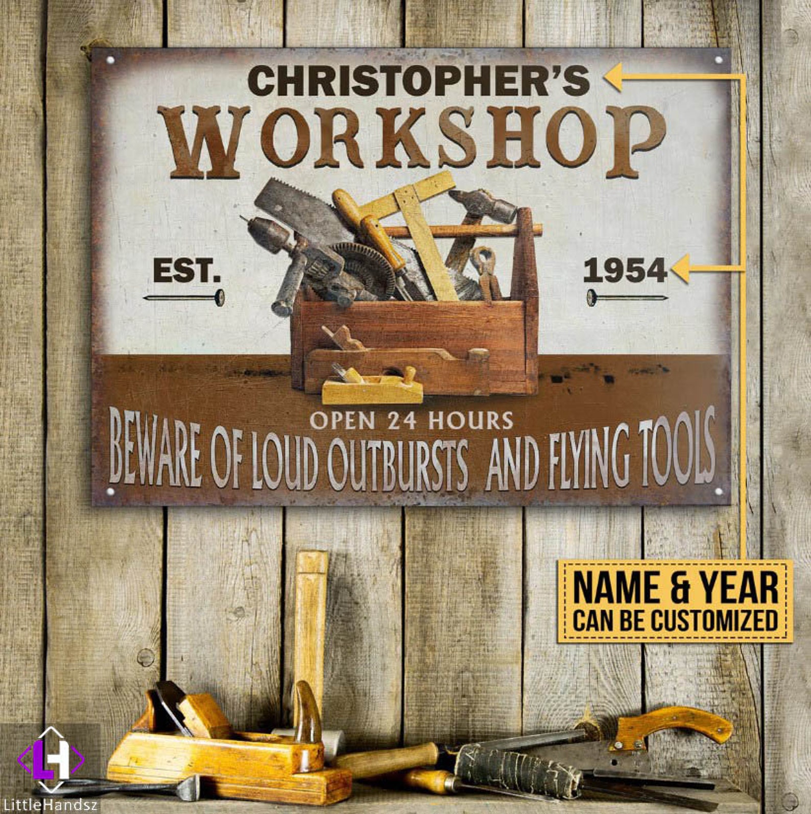 Personalized Carpenter Vintage Workshop Metal Sign, Dad Carpenter Tools ...