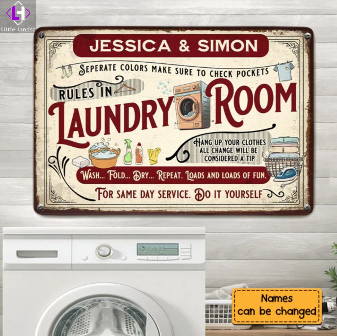 Laundry Room Rules Metal Sign, Washroom Metal Sign, Bathroom Wall ...