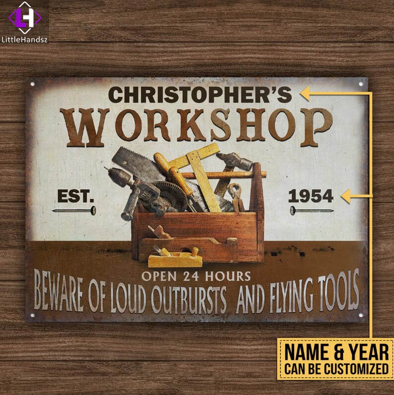 Personalized Carpenter Vintage Workshop Metal Sign, Dad Carpenter Tools ...