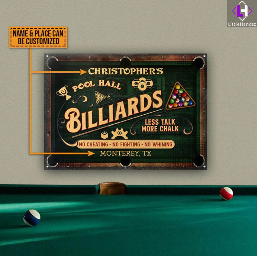 Personalized Billiards Pool Hall Metal Sign, Game Room Sign, Billiards ...