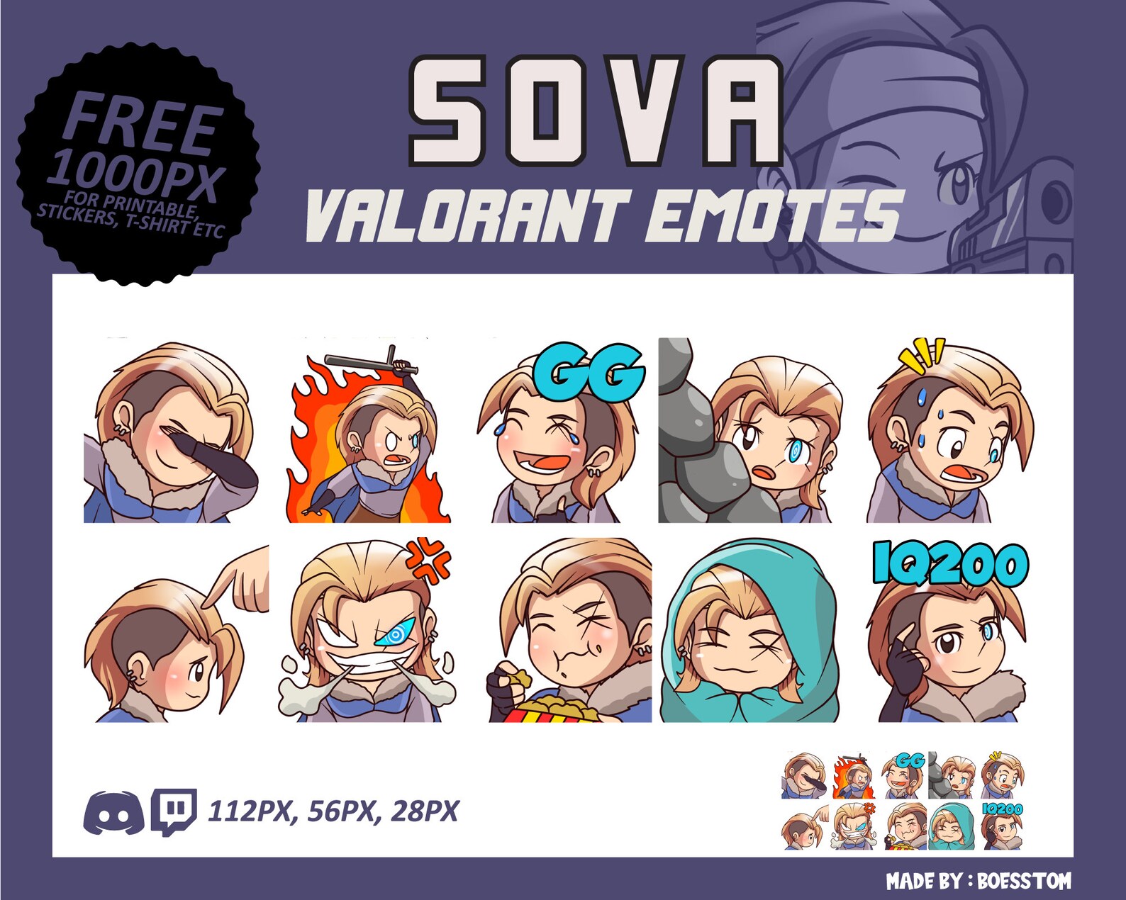 Sova Valorant Emotes, Sova Emotes, Valorant Emotes, Twitch Emotes ...