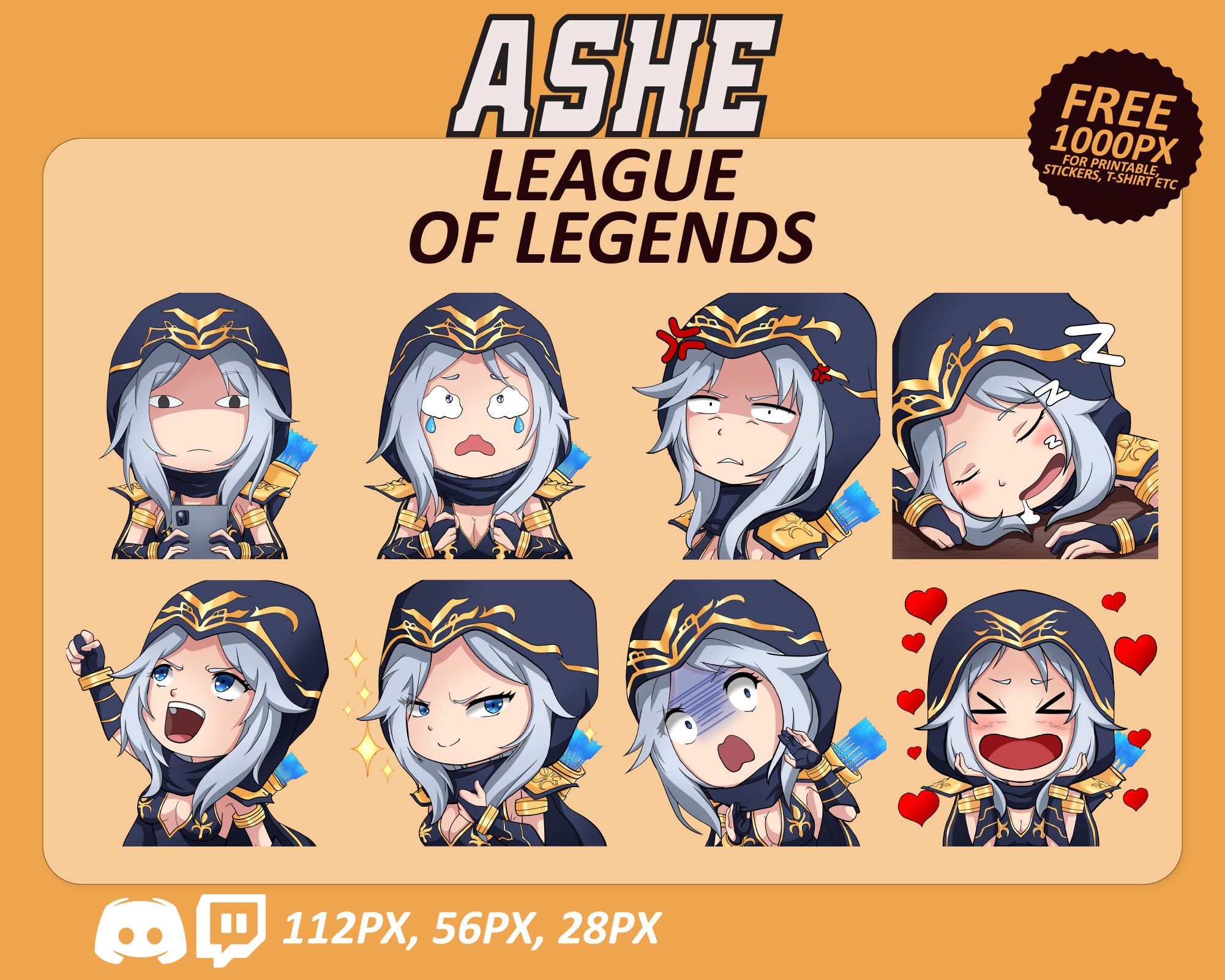Ashe Lol Emotes Ashe Emotes League Of Legends Emotes Twitch Emotes