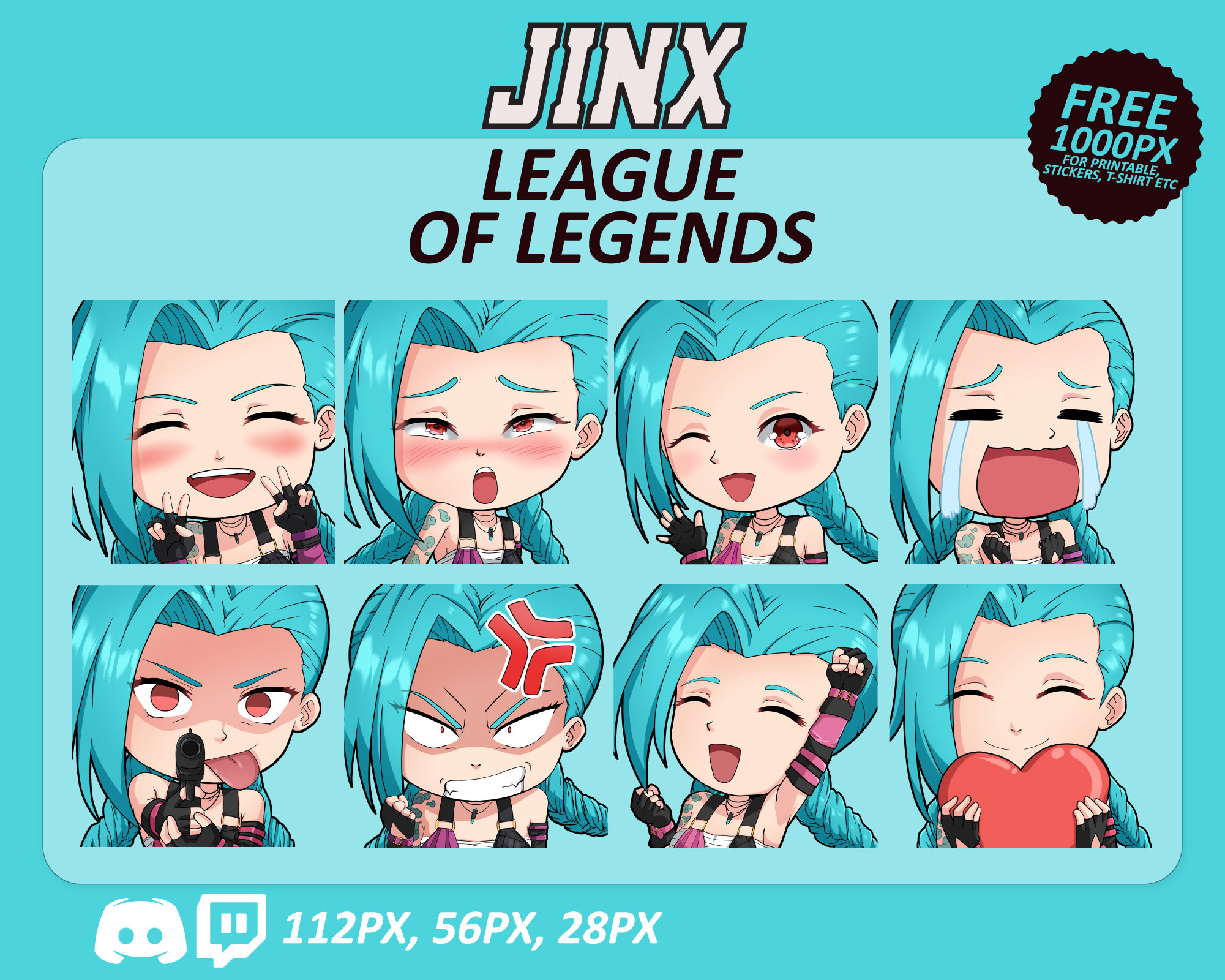 Jinx LOL Emotes, Jinx Emotes, League of Legends Emotes, Twitch Emotes ...