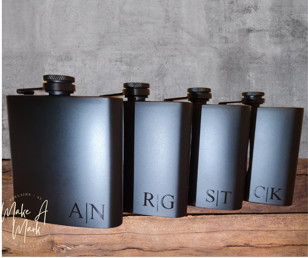 Personalised Black Flask 6oz Stainless Steel Hip Flask for Groomsman ...