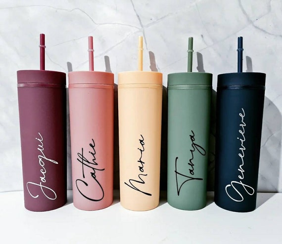 Personalised Tumbler 16oz Tall Skinny Tumbler Acrylic Matte Travel Tumbler Straw Bridesmaid Gift Water Bottle Personalised Tumbler Etsy UK