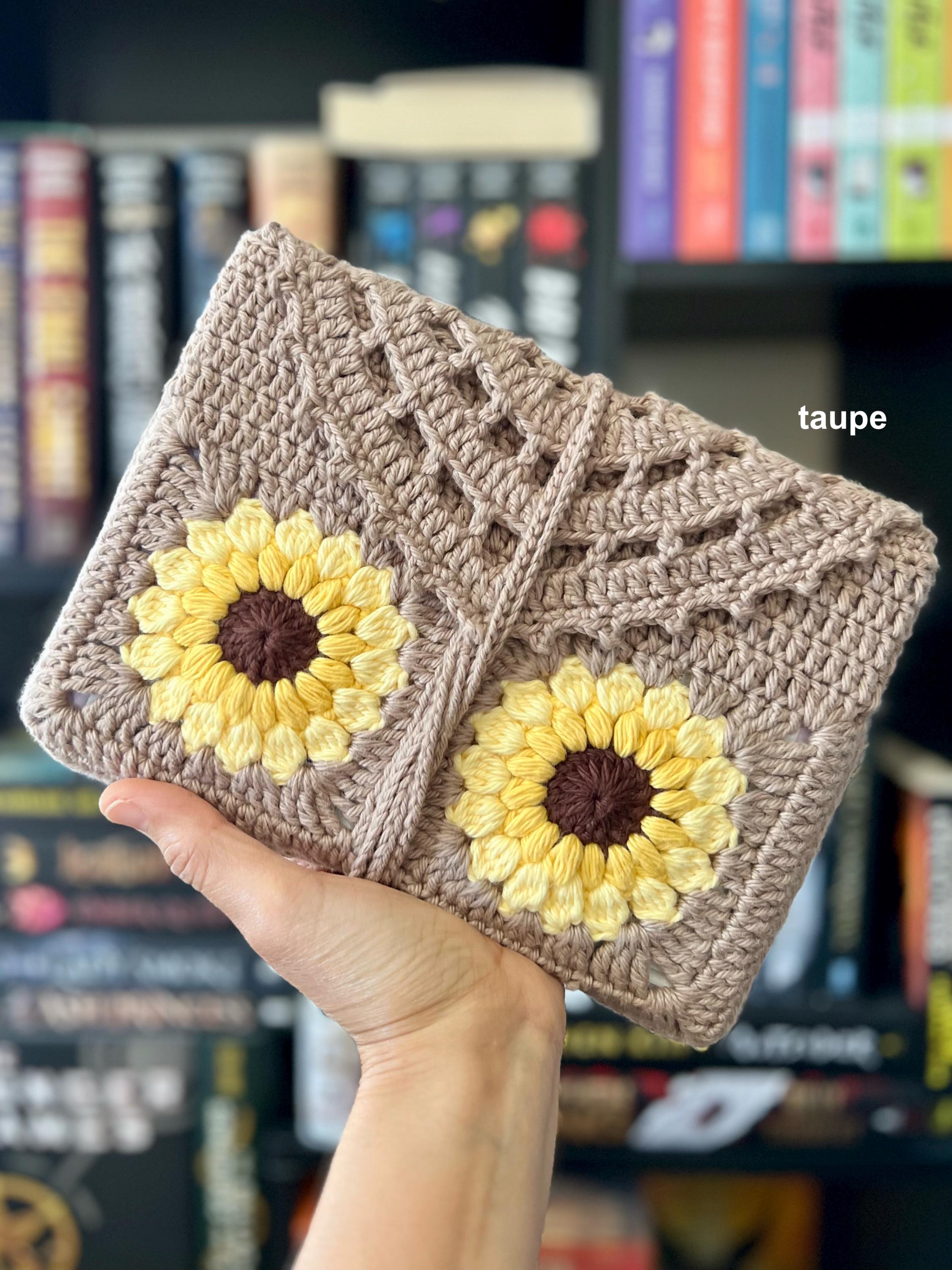 Crochet Sunflower Book Cover Set: Handmade Cotton Sleeve & Bookmark - Etsy