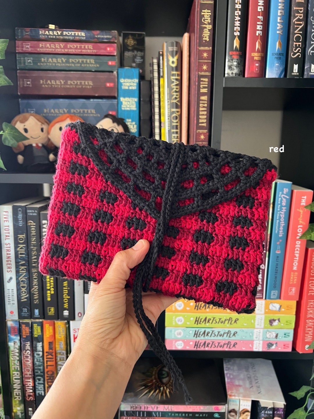 Set 100% Cotton Plaid Book Cover Crochet Checker + Bookmark Handmade ...