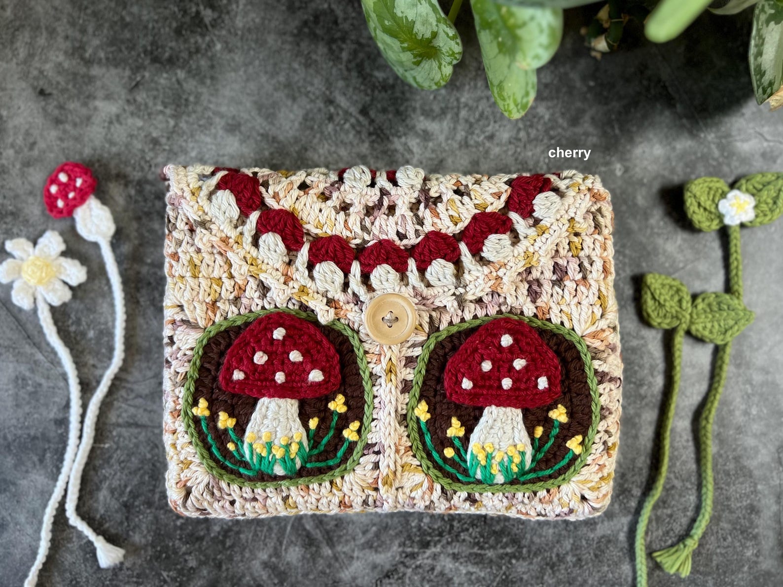 Crochet Mushroom Book Sleeve Set: 100% Cotton Ombre Cover, Handmade ...