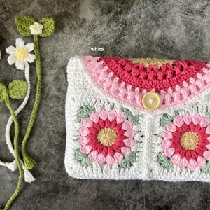 Crochet Book Sleeve: Pink Flower Sunburst, Wood Button, Boho Book Cozy ...