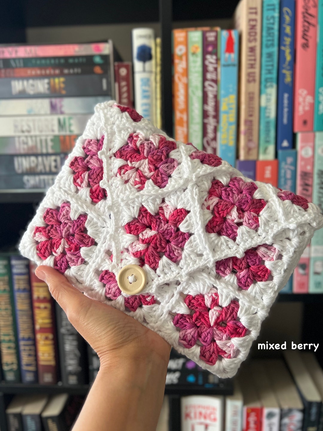 Crochet Book Sleeve Set: 100% Cotton Book Cover With Wood Button ...
