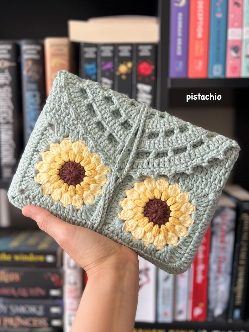 Crochet Sunflower Book Cover Set: Handmade Cotton Sleeve & Bookmark - Etsy