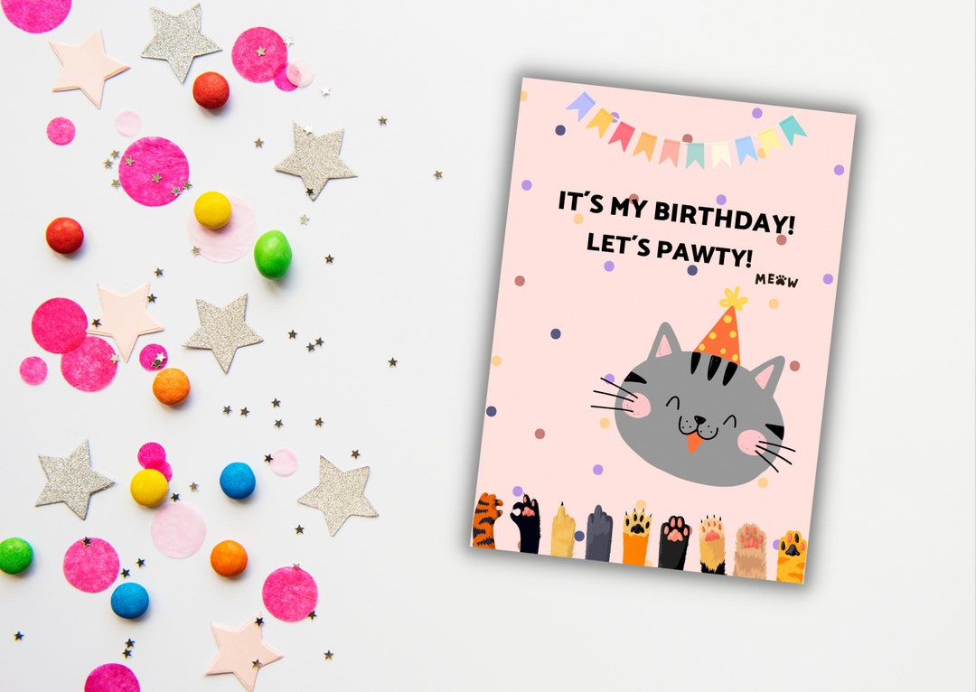 Invitación de gato Invitación de cumpleaños de gato Kitty Cat Fiesta de ...