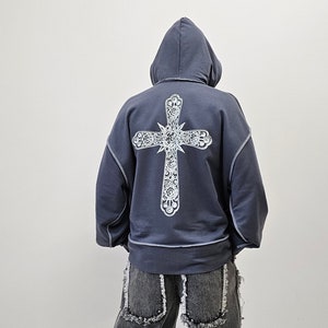 Vintage Cross Hoodie Graphite Hoodie Religion Goth Raw Seams Unisex - Etsy