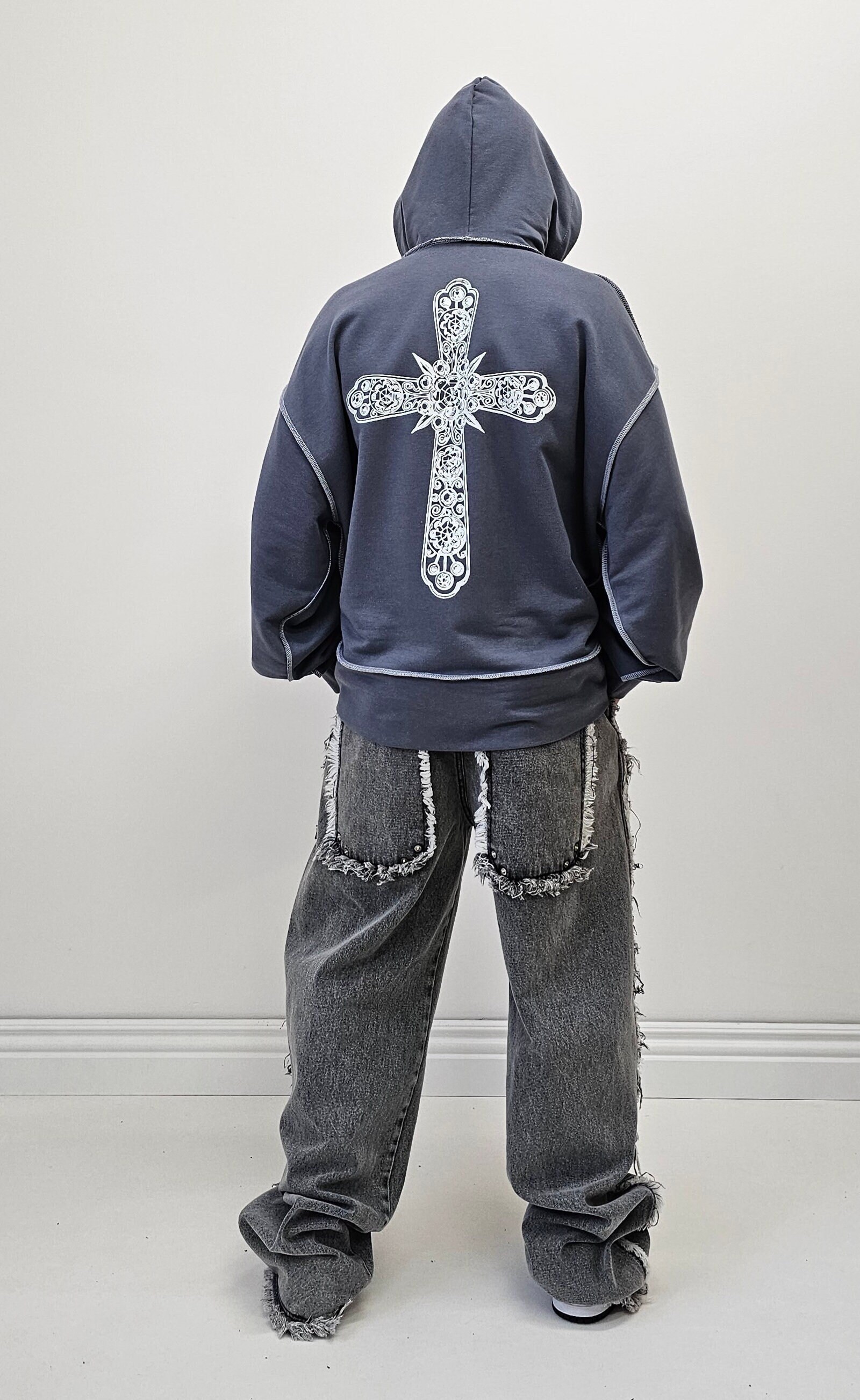 Vintage Cross Hoodie Graphite Hoodie Religion Goth Raw Seams Unisex - Etsy