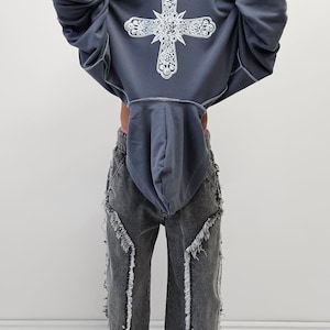 Vintage Cross Hoodie Graphite Hoodie Religion Goth Raw Seams Unisex - Etsy