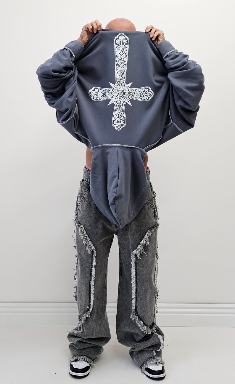 Vintage Cross Hoodie Graphite Hoodie Religion Goth Raw Seams Unisex - Etsy
