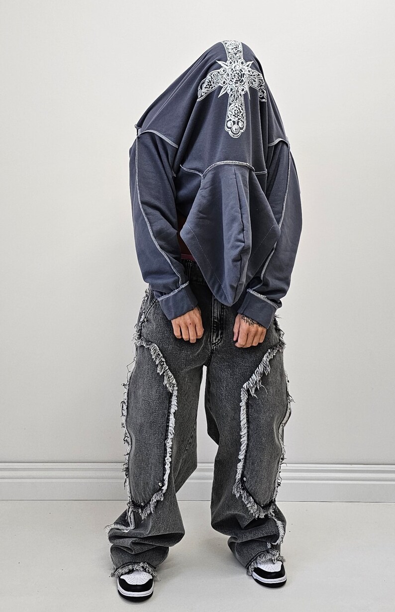 Vintage Cross Hoodie Graphite Hoodie Religion Goth Raw Seams Unisex - Etsy