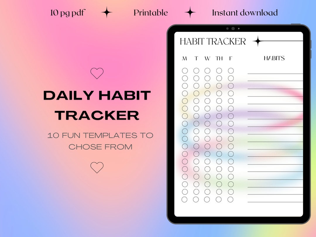 Daily Habit Tracker | Tracker Template | Productivity Sheet | Gradient ...