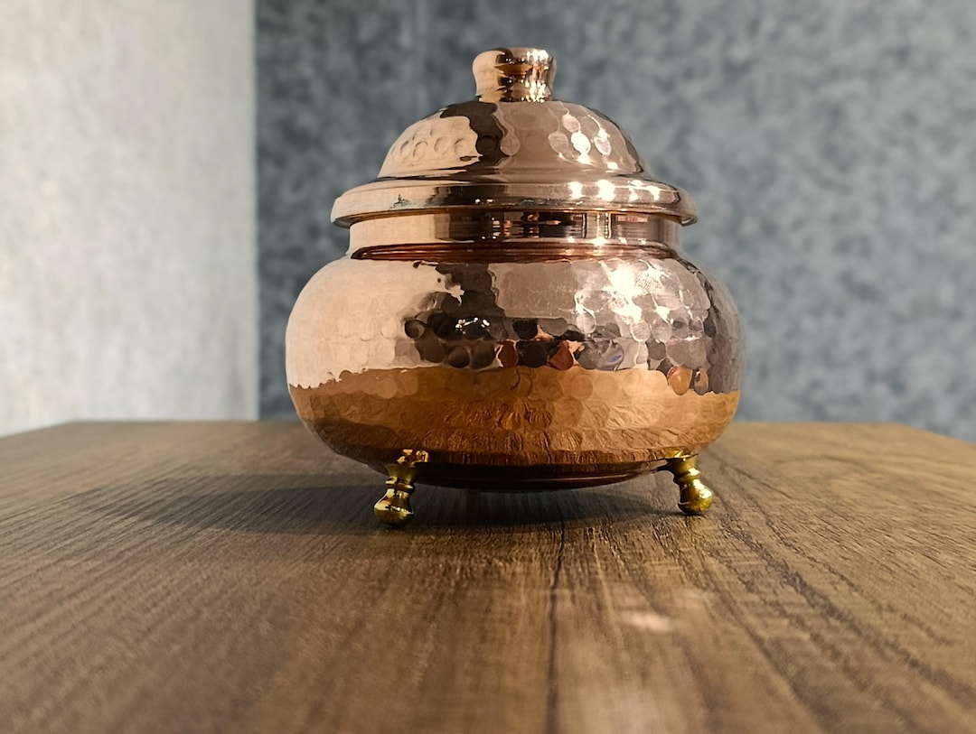 Handmade Copper Sugar Bowl With Lid and Legs, Copper Container ...