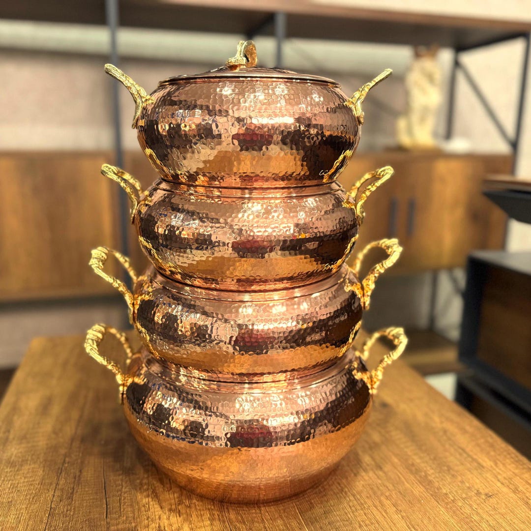 Copper Pot Set, 4-size Pure Copper Cookware, Handmade Copper Cooking ...