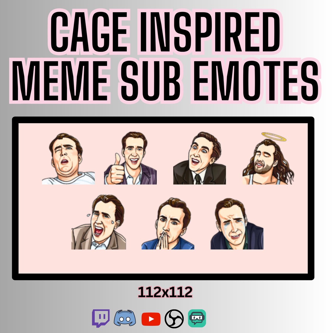 Cage Inspired Meme Twitch Sub Emotes - Etsy