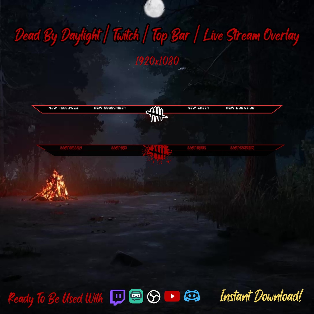 Red, Black, Dead by Daylight Inspired Twitch Top Bar, Stream Label ...