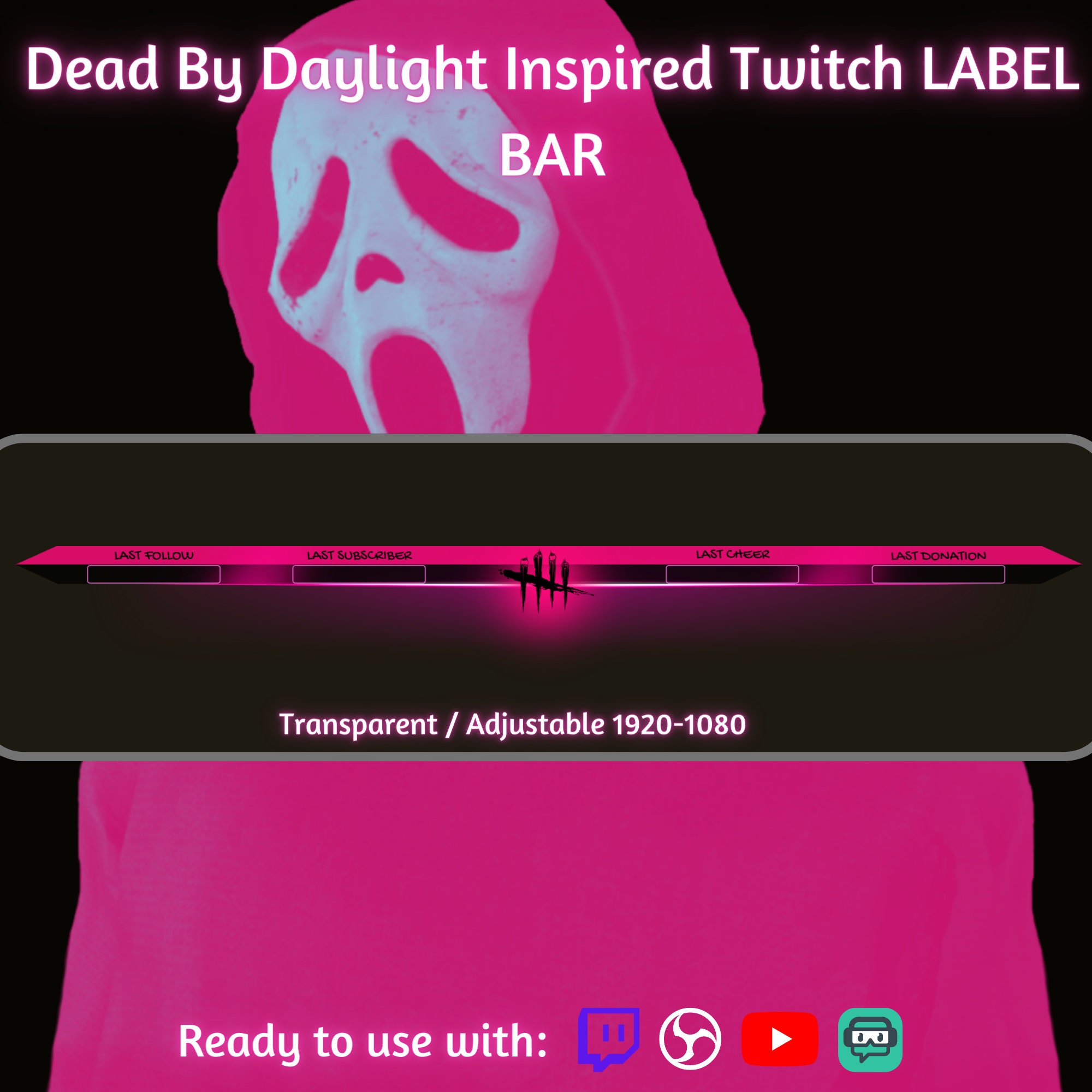 Pink, Black Glowing, Dead by Daylight Inspired , Twitch Top Label Bar ...