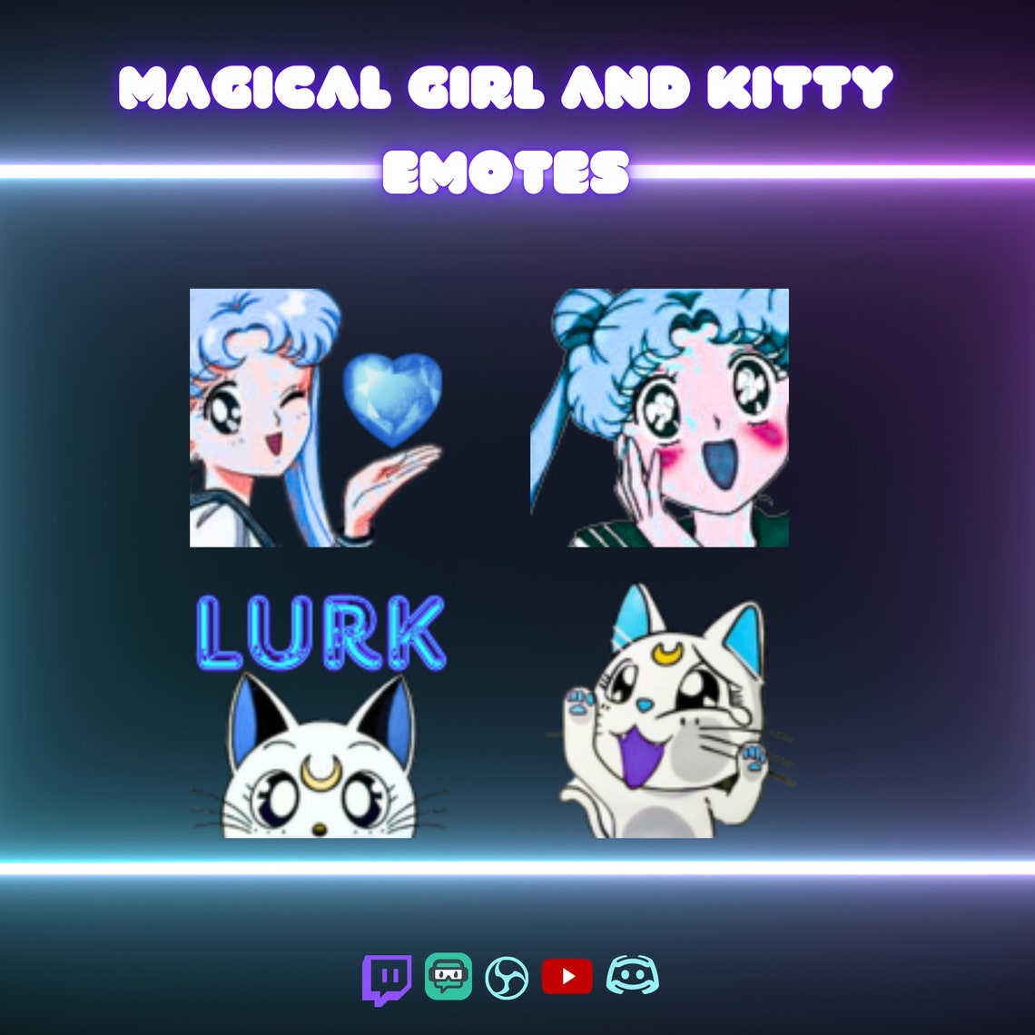 Magical Girl and Kitty Emotes Blue Purple Twitch - Etsy