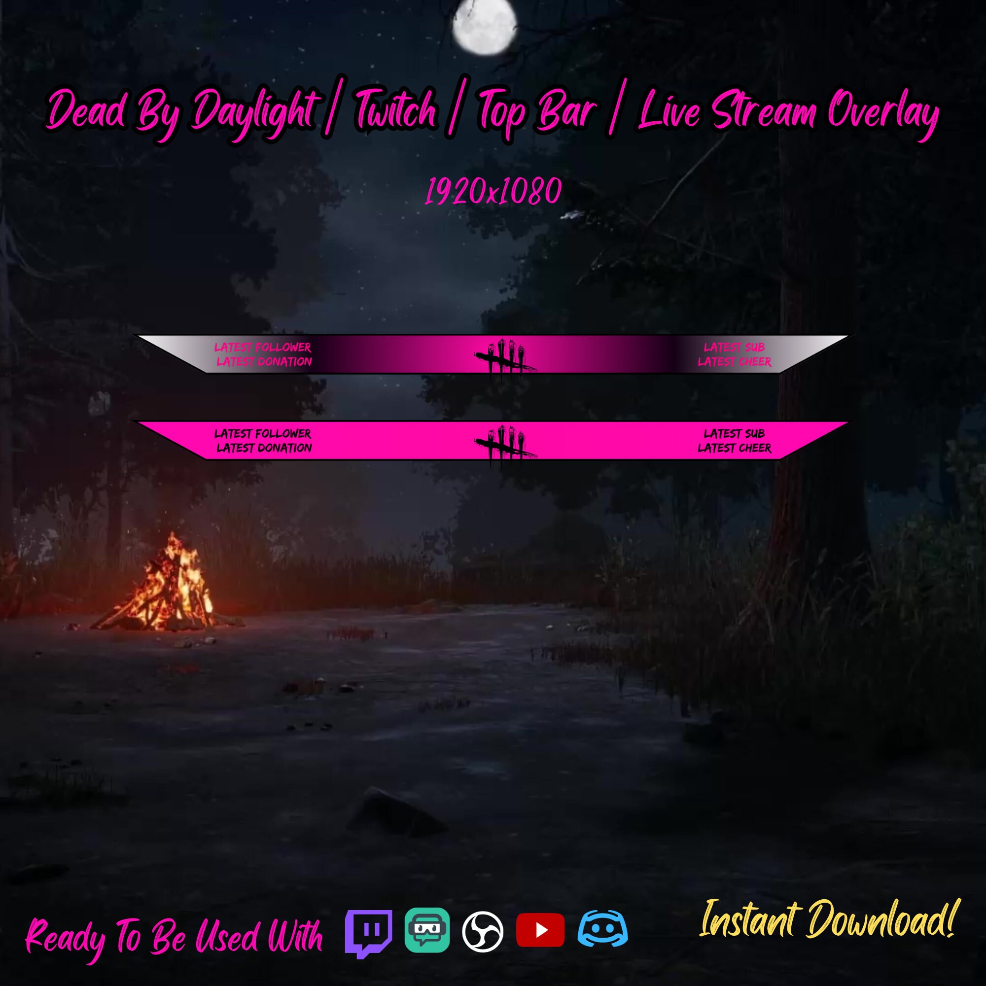 Pink & Black Dead by Daylight Inspired Top Bar Overlays \ Twitch Live ...
