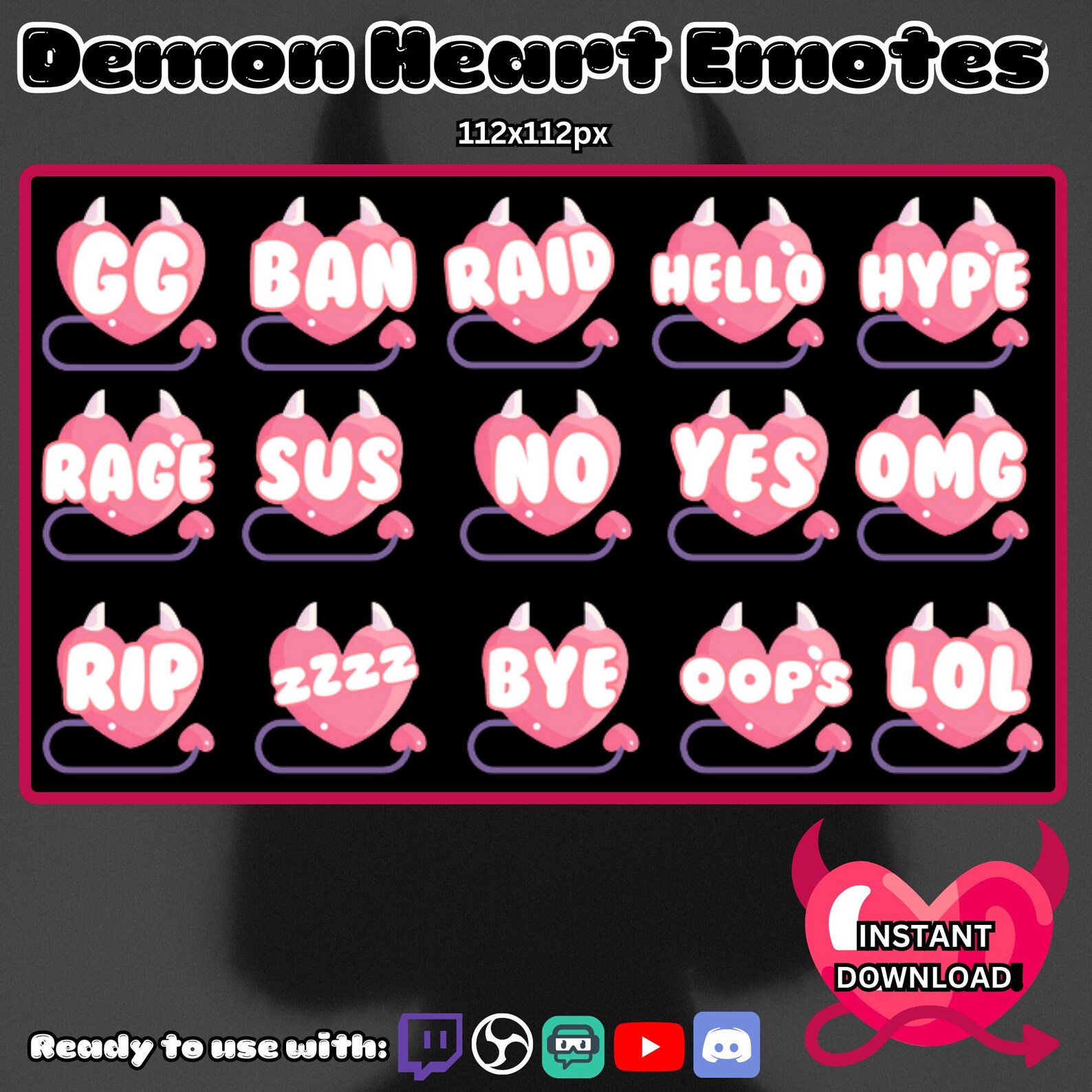 Demon Heart Egirl Devil Emote Package - Etsy