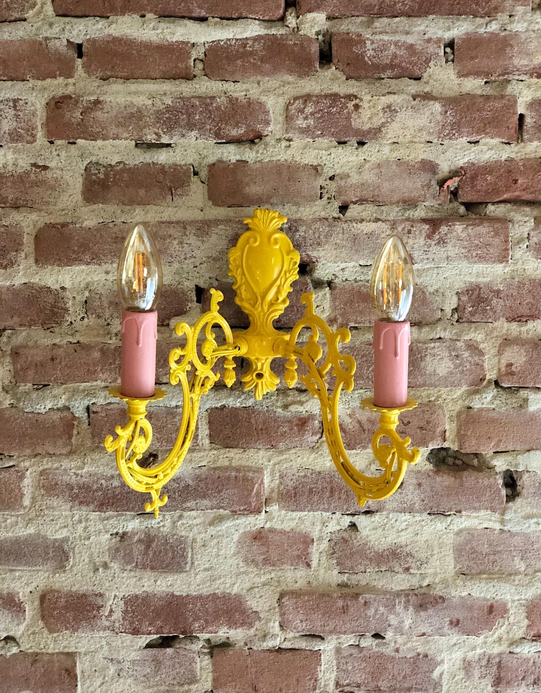 Yellow Wall Lamp With Candle Bulbs. French Style. 25cm High. This Isn't ...