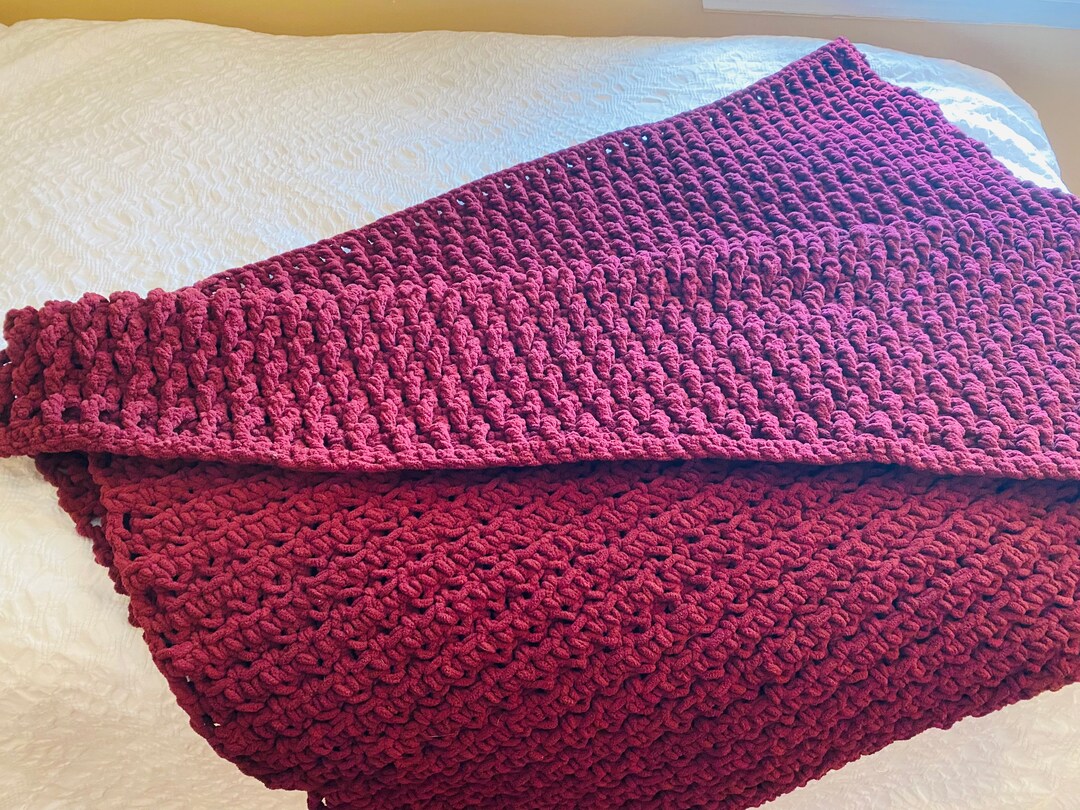 Maroon Crocheted Blanket - Etsy