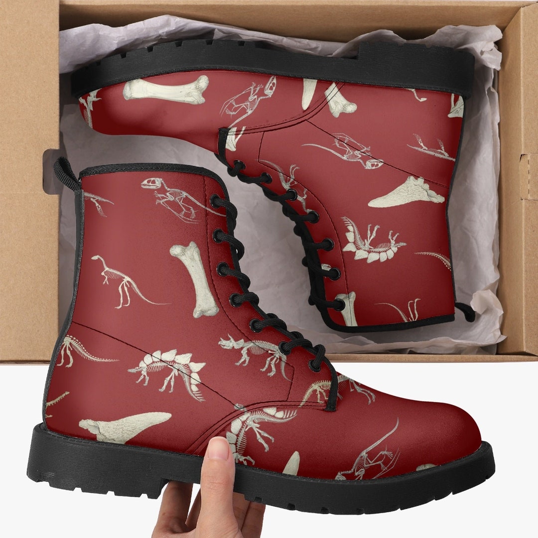 Red Dinosaur Fossils Leather Boots - Etsy