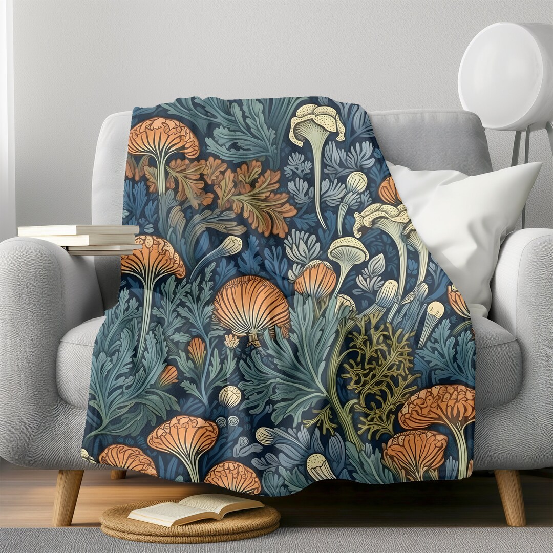 Mushroom Blanket, Cottagecore Decor, Forestcore Blanket, Vintage Fungi ...