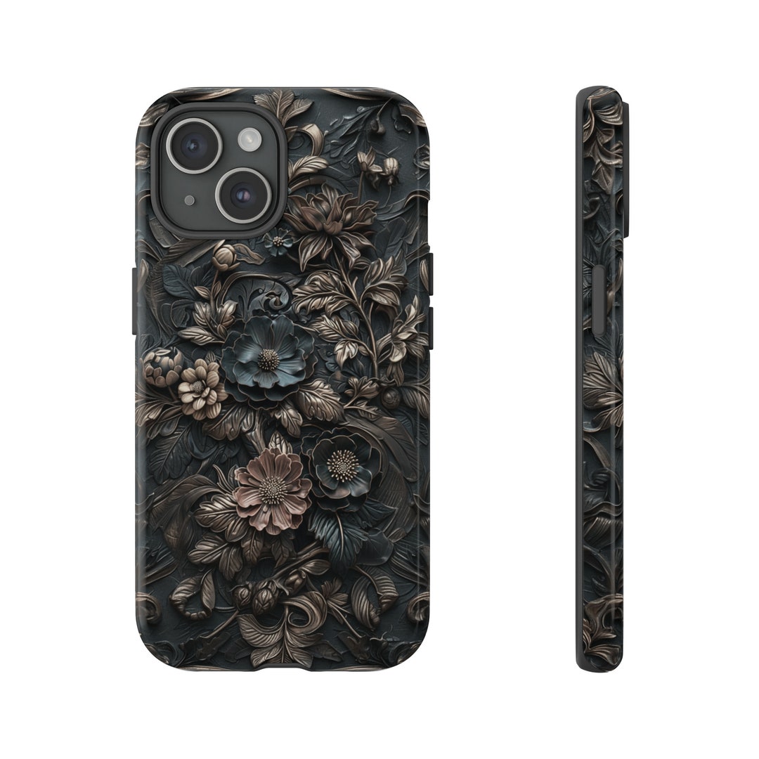 Dark Floral Phone Case, Dark Aesthetic Phone Case iPhone 15, iPhone 14 ...