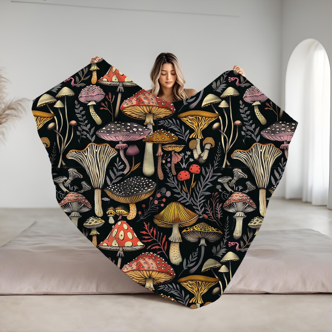 Mushroom Blanket, Cottagecore Sherpa Vintage Fungi Mushrooms Sofa Throw ...