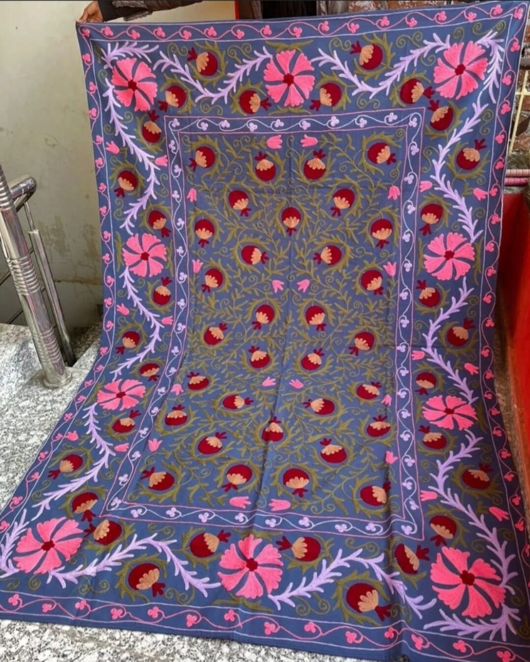 Uzbek Cotton Suzani Throw, Blanket, Hand Embroidery, Bedsheet ...