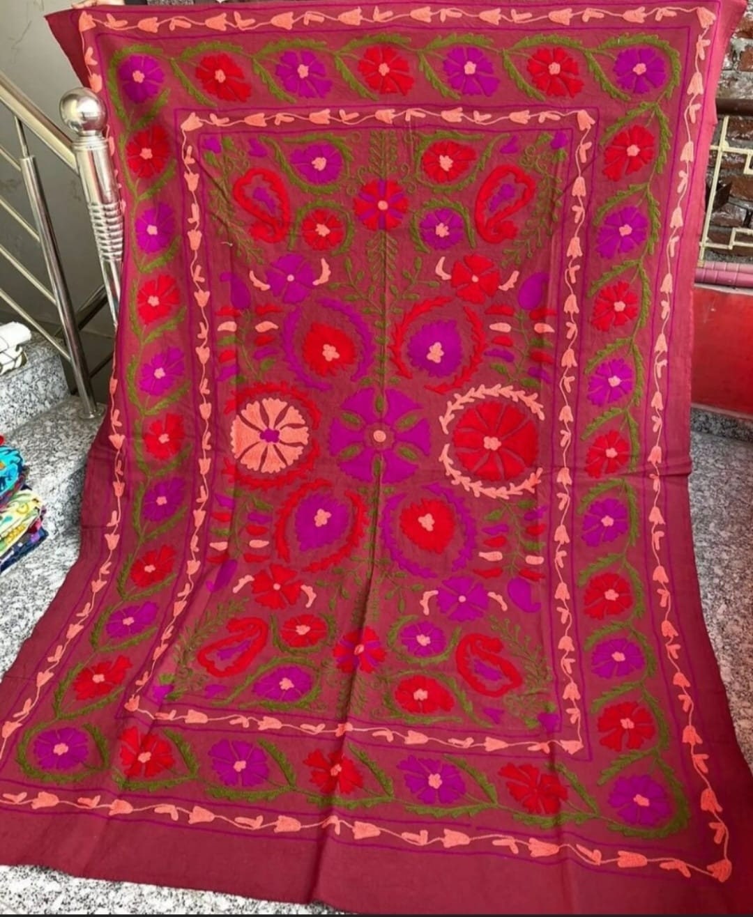 Uzbek Cotton Suzani Throw, Blanket, Hand Embroidery, Bedsheet ...