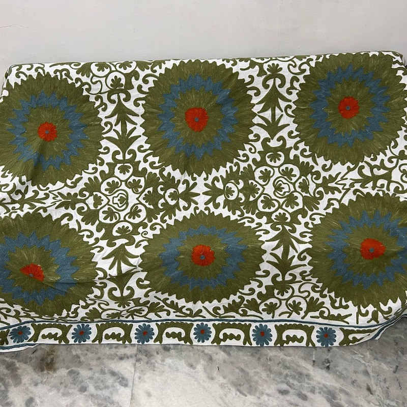 Green Suzani Table Throw - Etsy