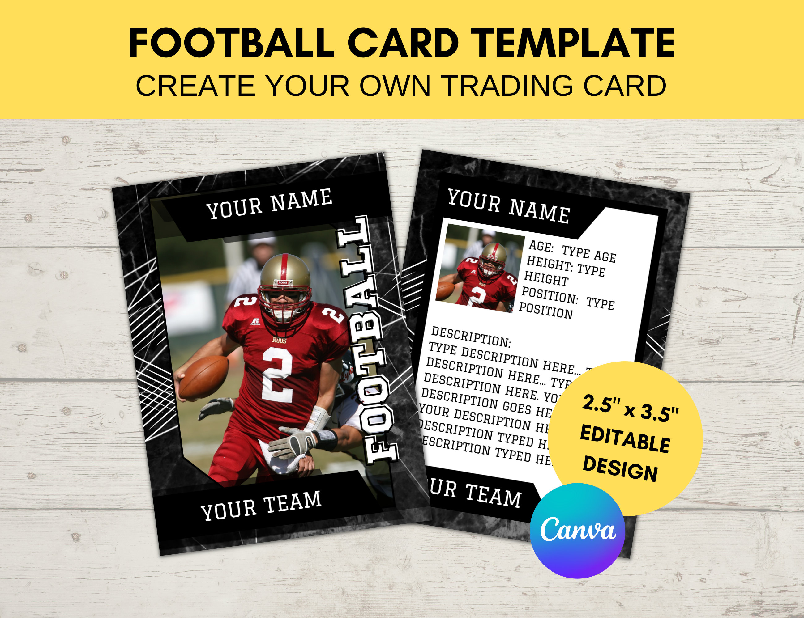 Editable Sports Card Template | Custom Football Trading Card Printable ...